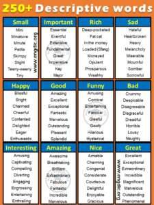 250+ Descriptive Words Examples List with Meaning and Synonyms - EngDic