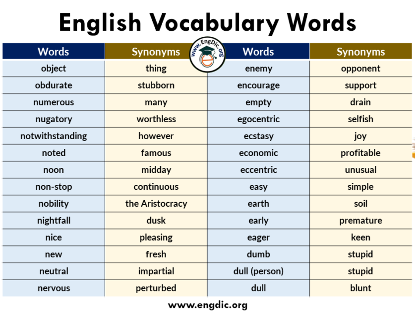 500 English Vocab Words with Meanings, Infographics and PDF - Engdic