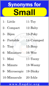 Small synonyms in English - other words for small (Download PDF.,)