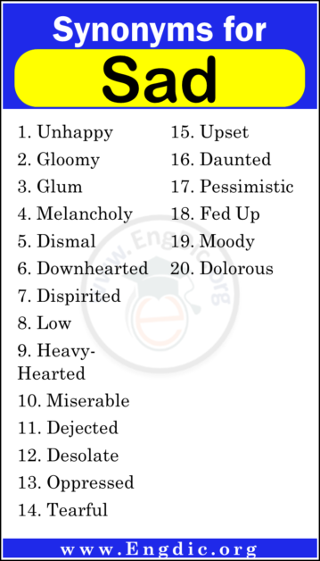 300+ Other Words for Sad/Depressed, Synonyms for Sad - EngDic