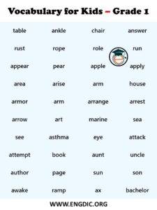1000 Vocabulary Words for Kids of Grade 1 - Basic Vocabulary - EngDic