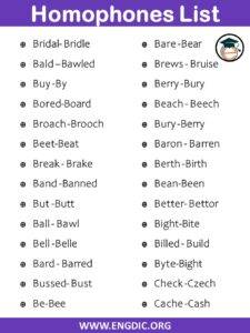 300+ Homophones List in English A to Z PDF - Engdic