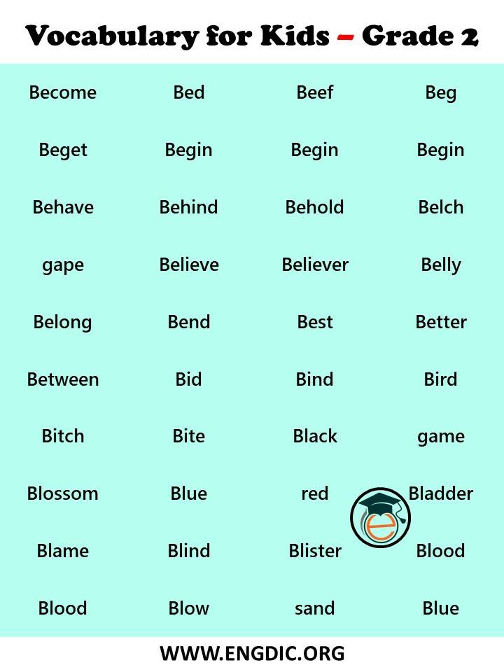 1000 Vocabulary Words For Kids Of Grade 2 Common Words EngDic