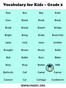 1000 Vocabulary Words for Kids of Grade 2 - Common Words - EngDic