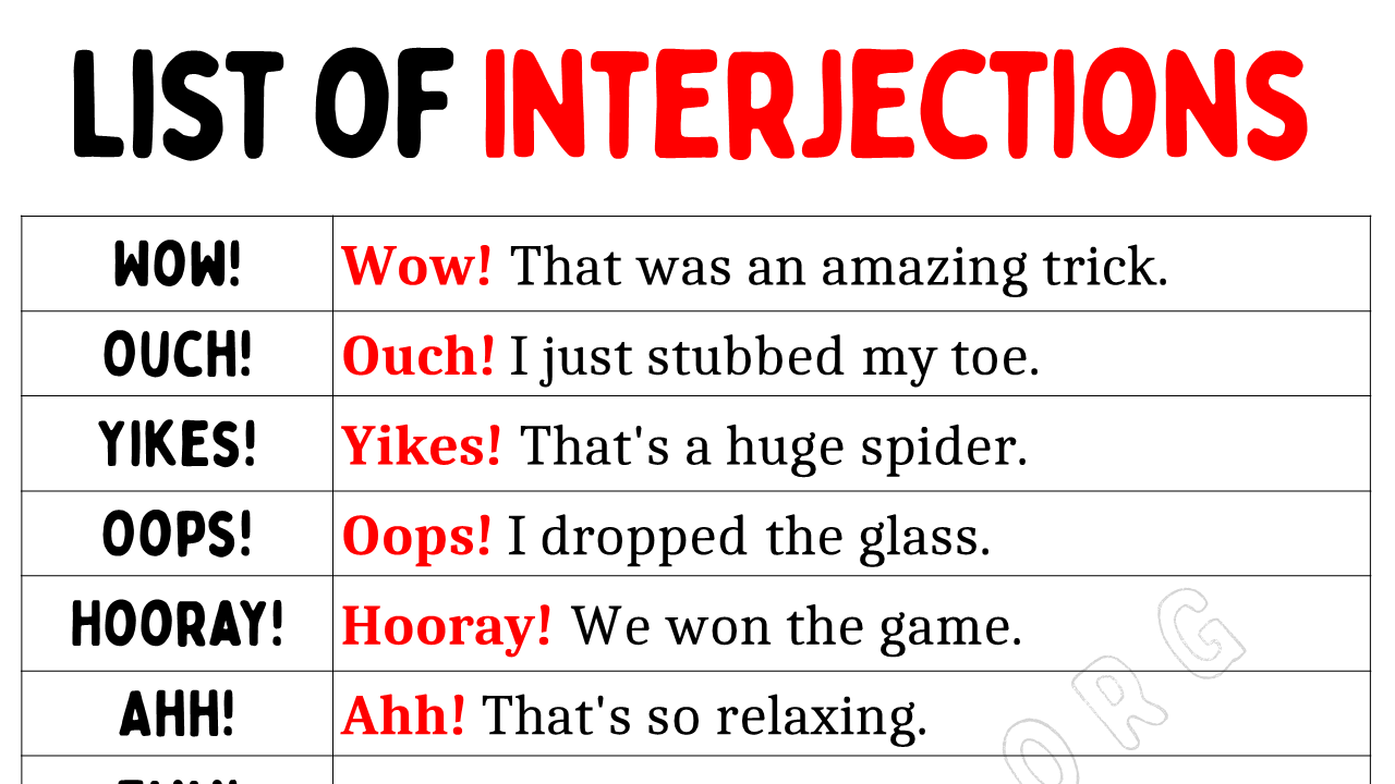 A List of Interjection in English (Infographics and PDF) - EngDic