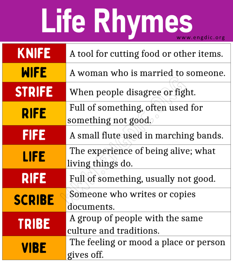 Words that Rhyme with Life (Life Rhyme Words) - EngDic