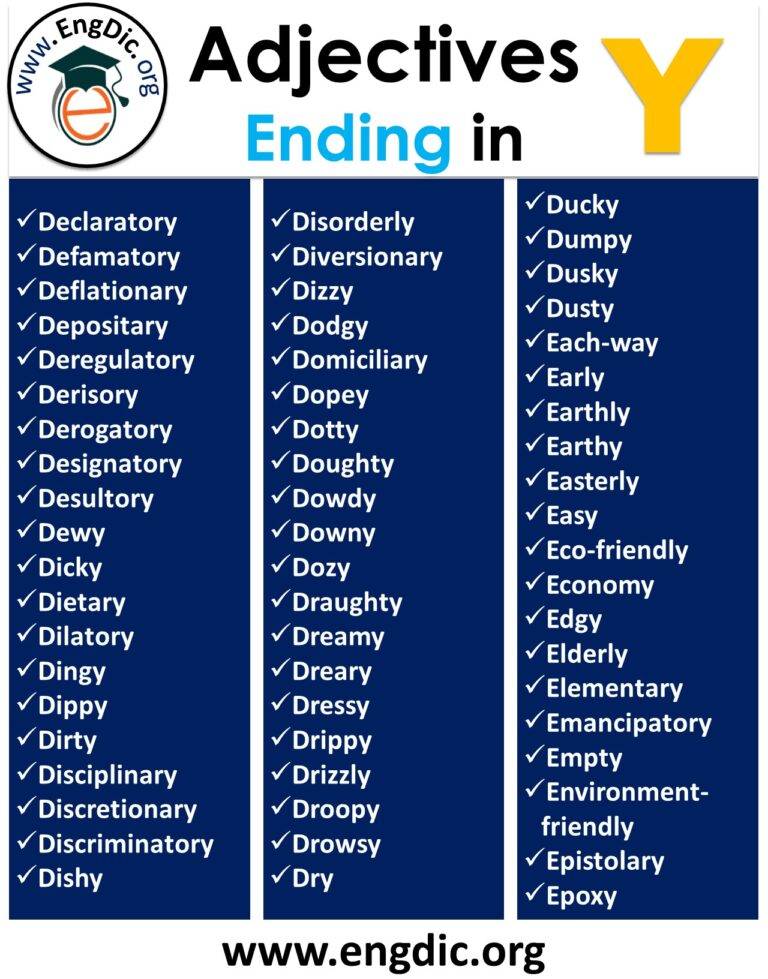 Adjectives Ending in Y | 1000+ List of Adjectives that End with Y - EngDic