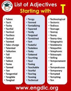 All Adjectives that Start with T (Sorted List) – EngDic