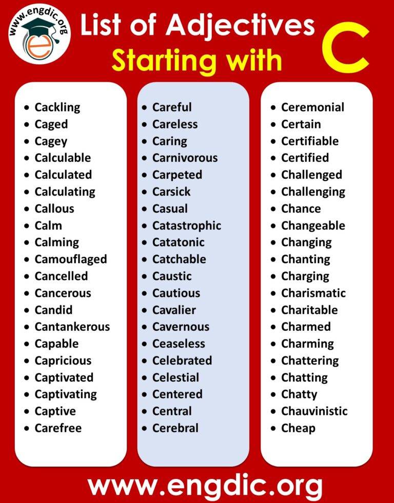 All Adjectives that Start with C (Sorted List) - EngDic