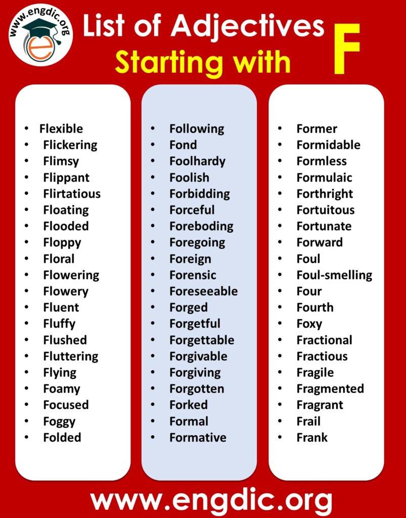 All Adjectives that Start with F (Sorted List) - EngDic