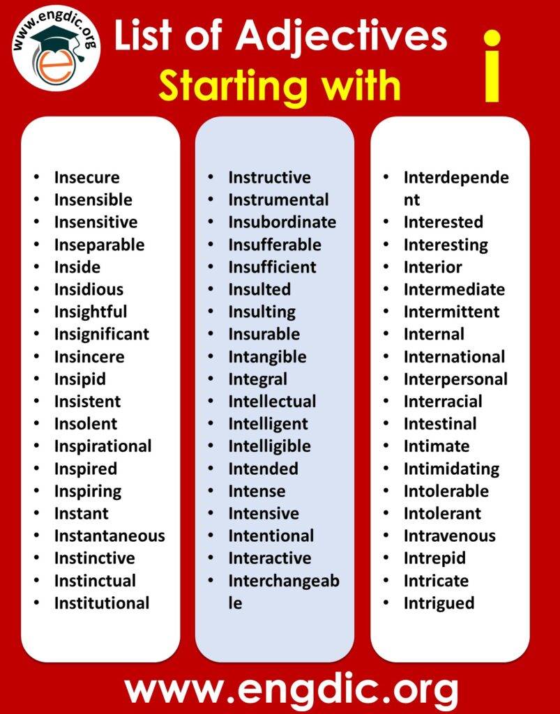 All Adjectives that Start with I (Sorted List) - EngDic