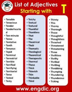 All Adjectives that Start with T (Sorted List) – EngDic