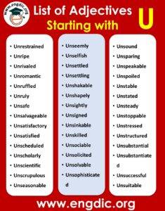 All Adjectives that Start with U (Sorted List) - EngDic