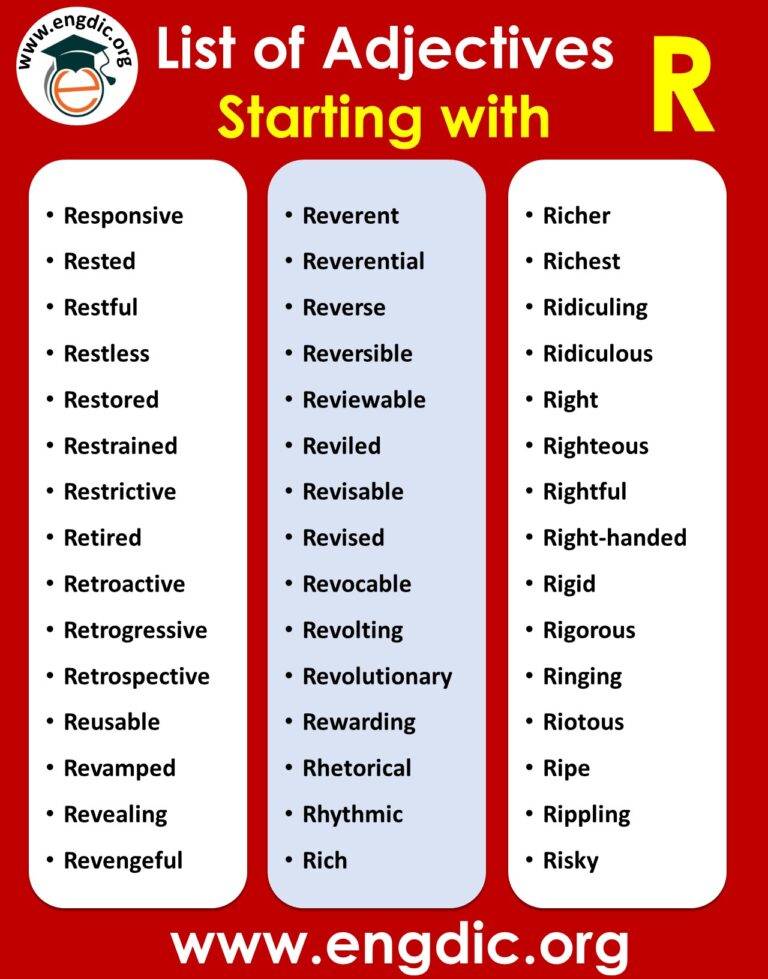 All Adjectives that Start with R (Sorted List) - EngDic
