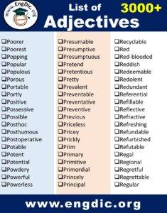 List of Adjectives (Daily Use Complete List with PDF) - EngDic