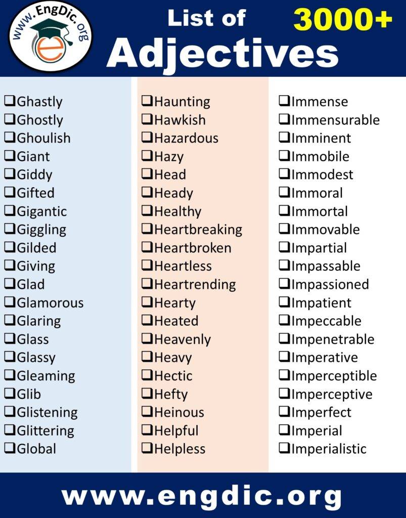 List of Adjectives (Daily Use Complete List with PDF) - EngDic List of Adjectives (Daily Use Complete List with PDF) - EngDic