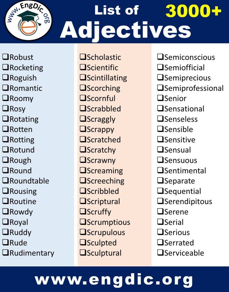 List Of Adjectives PDF Download 3000 List Of Adjectives EngDic List Of Adjectives PDF Download 3000 List Of Adjectives EngDic