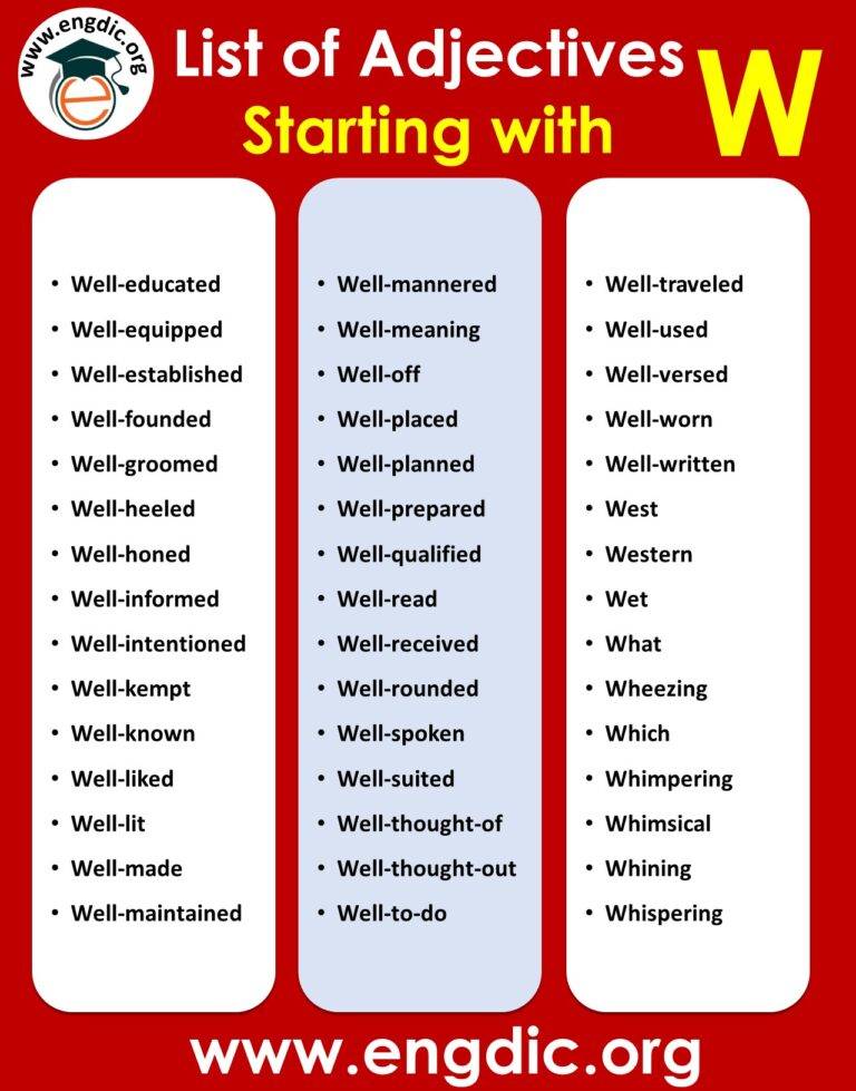 All Adjectives that Start with W (Sorted List) - EngDic