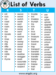 List of Verbs A to Z PDF and Infographics - EngDic