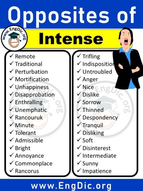 300+ Opposite of Intense, Antonyms of Intense (Example Sentences) - EngDic