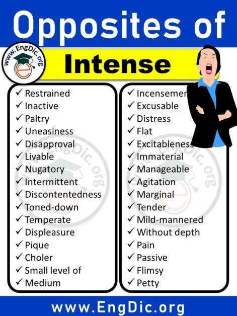 300+ Opposite of Intense, Antonyms of Intense (Example Sentences) - EngDic