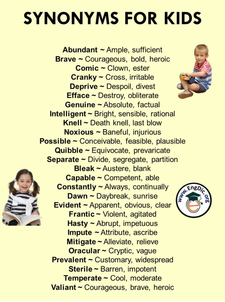 List of Synonyms for Kids PDF (1000 Synonyms List) - EngDic