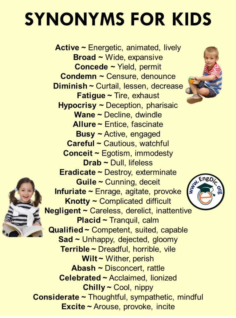 List of Synonyms for Kids PDF (1000 Synonyms List) - EngDic