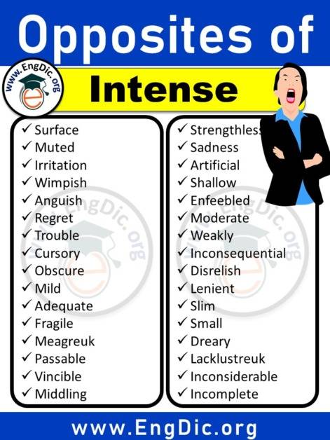 300+ Opposite of Intense, Antonyms of Intense (Example Sentences) - EngDic
