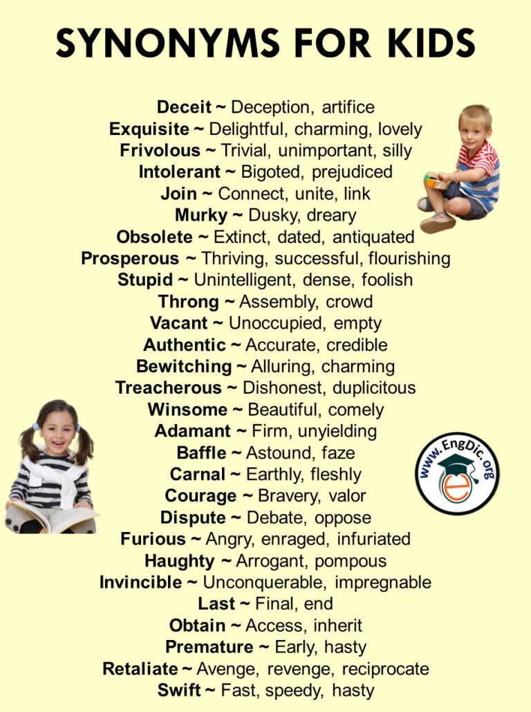 List of Synonyms for Kids PDF (1000 Synonyms List) - EngDic