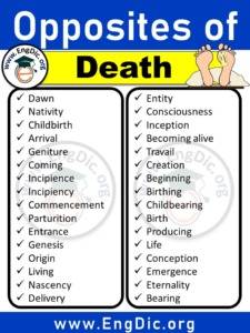Opposite of Death, Antonyms of Death (Example Sentences) - EngDic