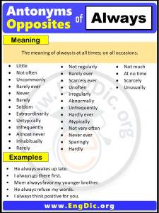 Opposite of Always, Antonyms of Always (Example Sentences) - EngDic