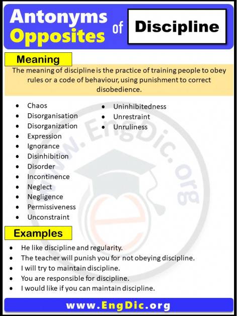 Opposite of Discipline, Antonyms of Discipline (Example Sentences) - EngDic