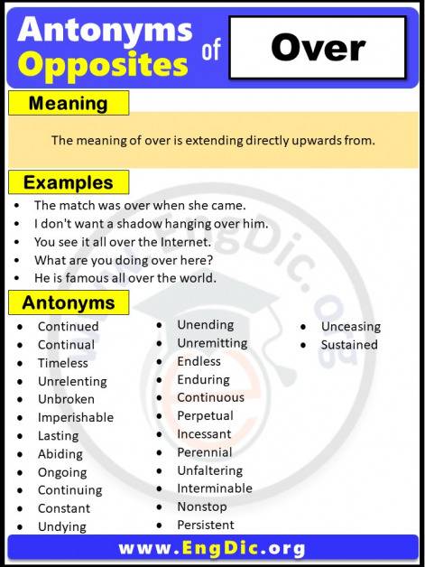 Opposite of Over, Antonyms of over (Example Sentences) - EngDic