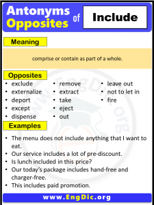 Opposite Of Include, Antonyms of Include (Example Sentences) - EngDic