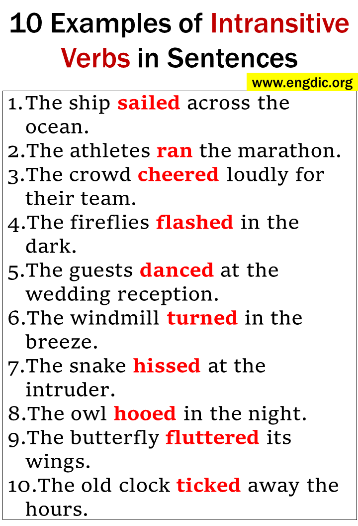 10 Examples Of Intransitive Verbs In Sentences EngDic