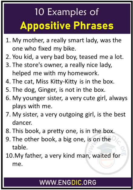 10 Examples of Appositive Phrases - EngDic