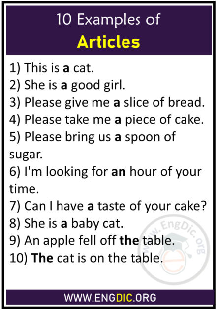 10 Examples of Articles in Sentences - EngDic