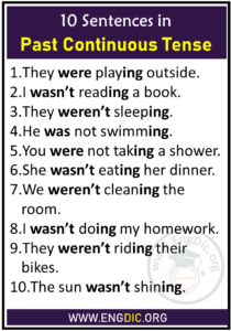 10 Sentences in Past Continuous Tense - EngDic