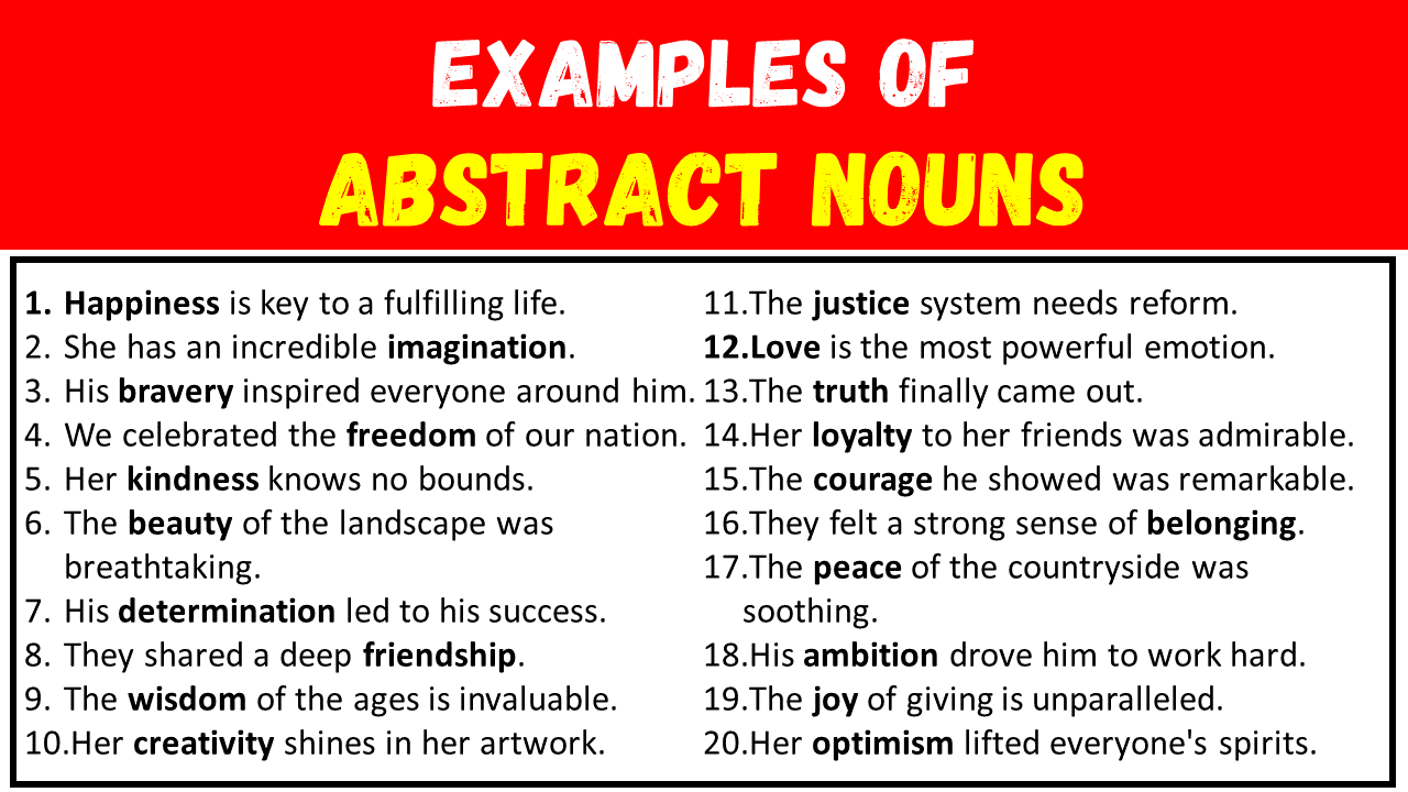Abstract Nouns Examples Abstract Nouns Examples