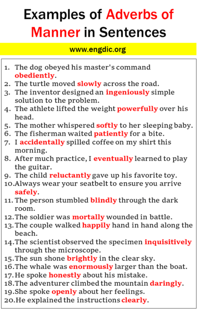 100 Examples of Adverbs of Manner in Sentences - EngDic