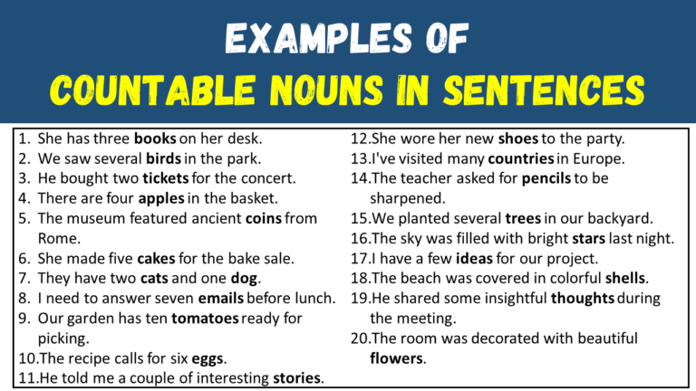 100 Examples of Countable Nouns in Sentences - EngDic