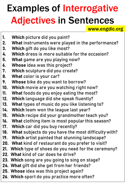 100 Examples of Interrogative Adjectives in Sentences - EngDic