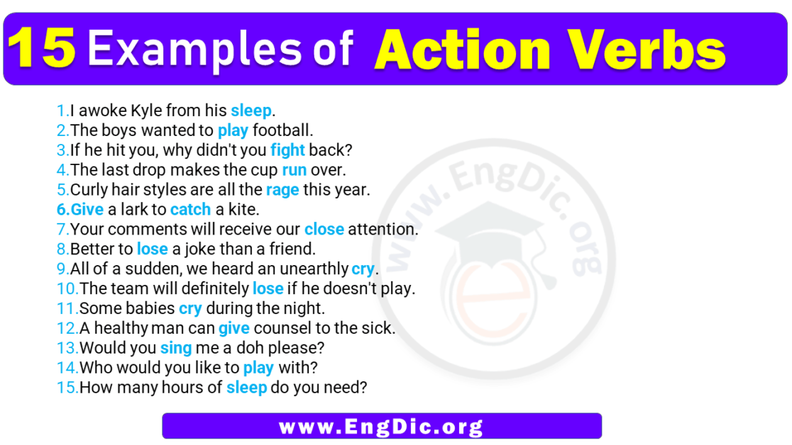 15 Examples of Action Verbs with sentences in English - EngDic