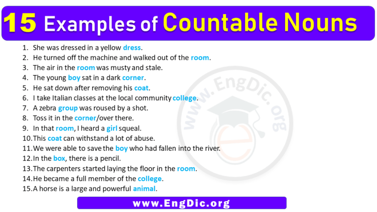 15 Examples of Countable Nouns in Sentences - EngDic