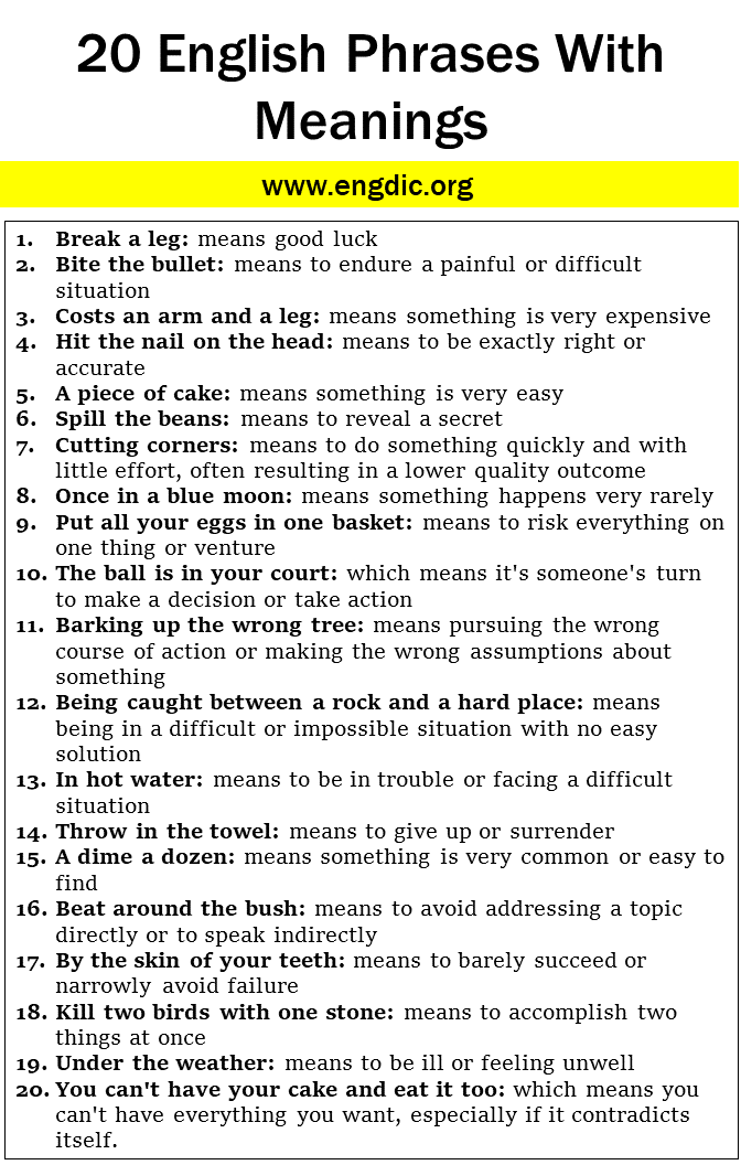 20 English Phrases With Meanings EngDic 20 English Phrases With Meanings EngDic