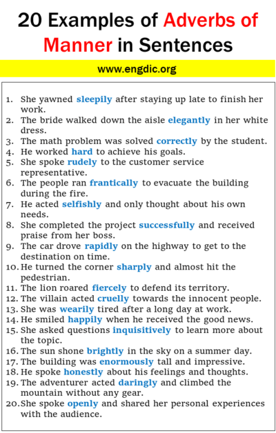 20 Examples of Adverbs of Manner in Sentences - EngDic