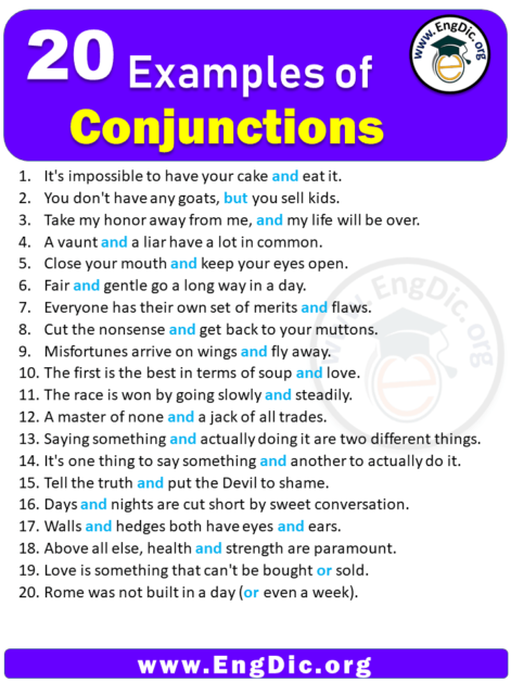 20 Examples of Conjunctions in Sentences - EngDic