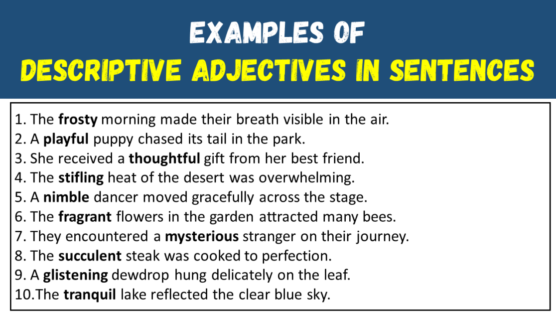 20 Examples of Descriptive Adjectives in Sentences - EngDic