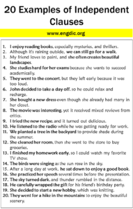 20 Examples of Independent Clauses - EngDic