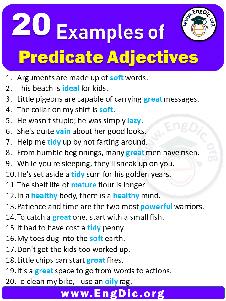 20 Examples Of Predicate Adjectives EngDic